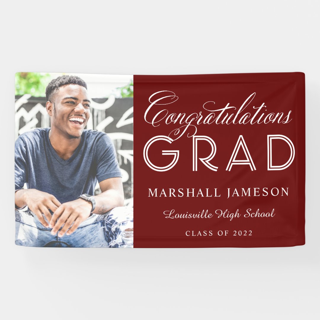 Maroon Congratulations Calligraphy Graduate Photo Banner Zazzle