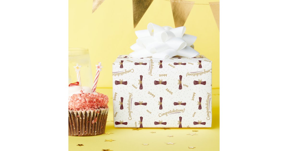 Maroon Congratulations Diploma Class Year Grad Wrapping Paper | Zazzle