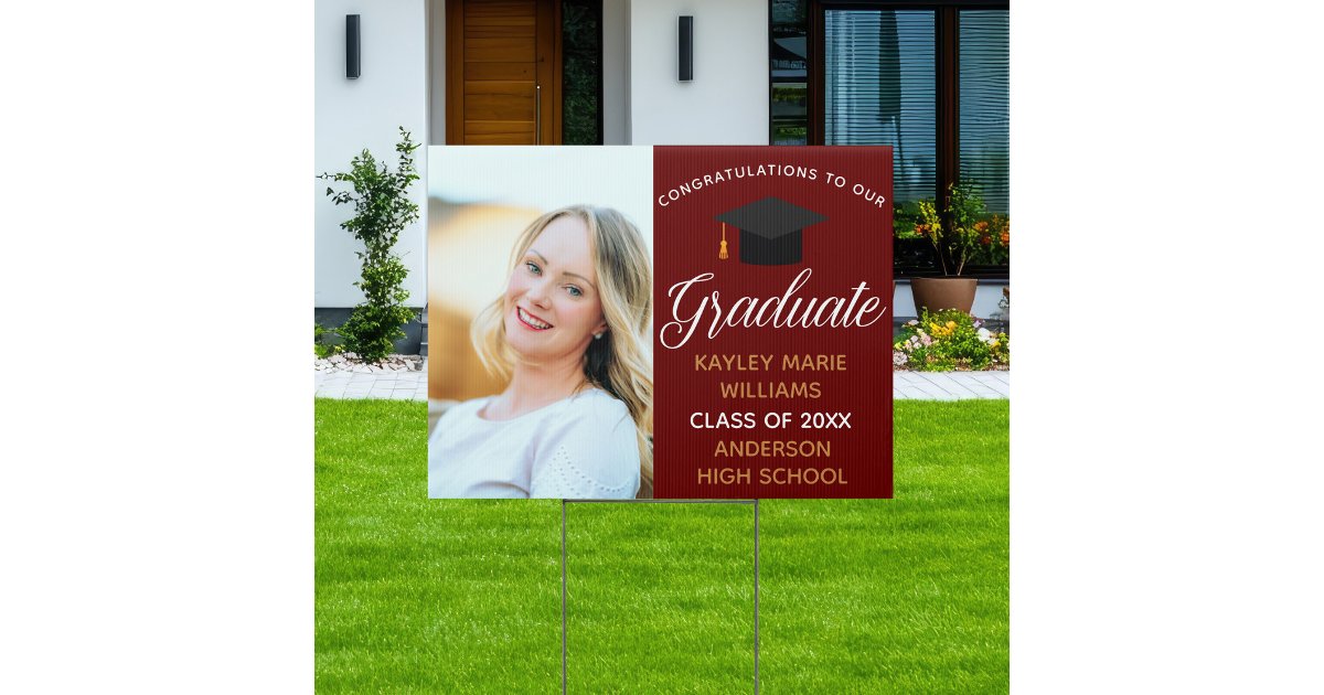 Maroon Congratulations Graduate Photo Graduation Sign | Zazzle