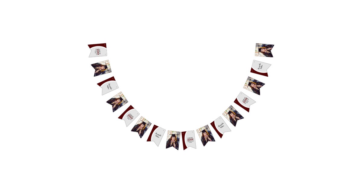 Maroon Curved Frame Photo Graduation Bunting Flags | Zazzle