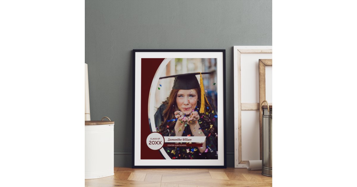 Maroon Curved Frame Photo Graduation Poster | Zazzle