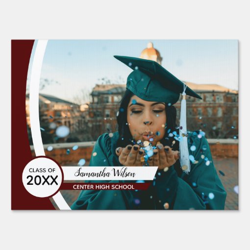 Maroon Curved Frame Photo Graduation Yard Sign | Zazzle