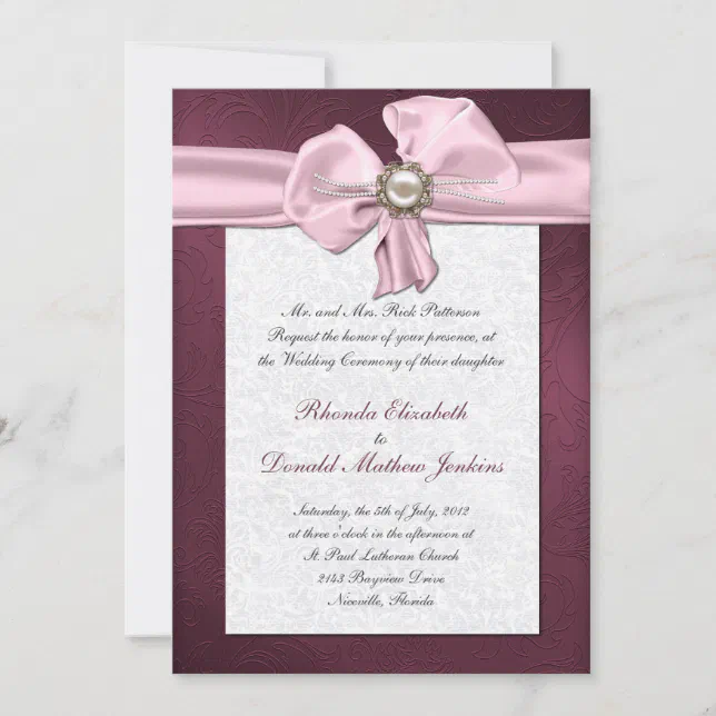 Maroon Damask Wedding Invitation | Zazzle