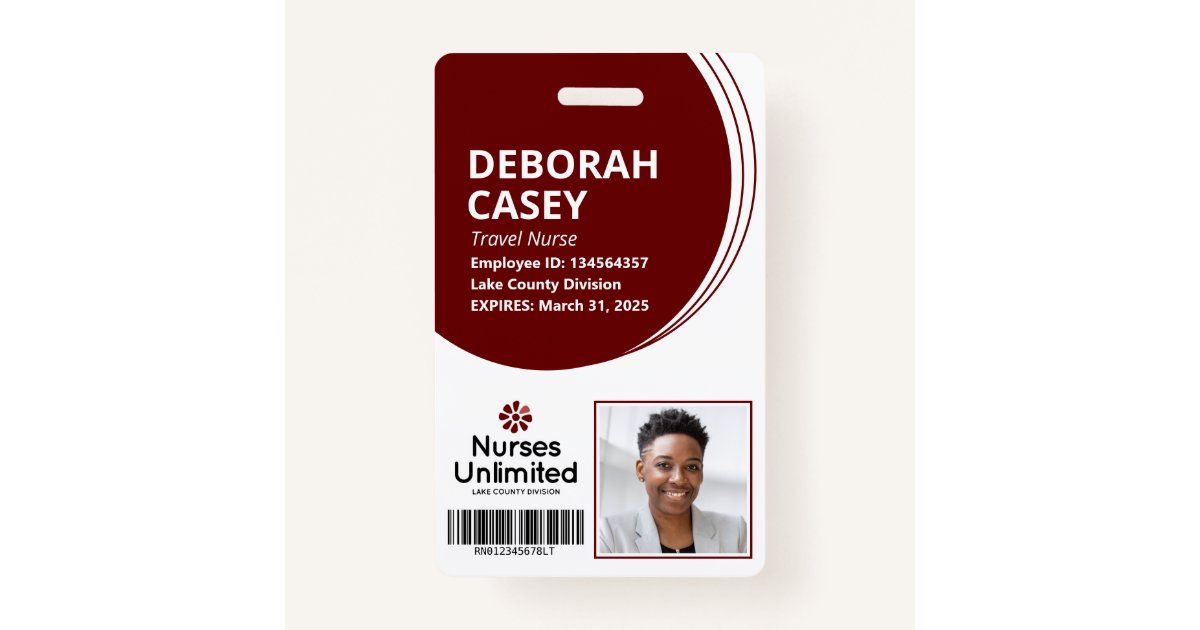 Maroon Employee ID Security Photo Badge Barcode | Zazzle