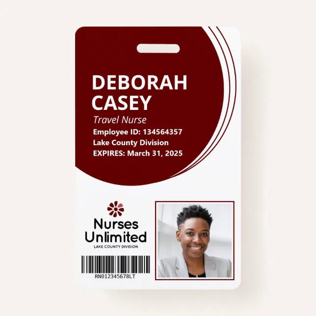 Maroon Employee ID Security Photo Badge Barcode | Zazzle