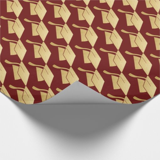 Maroon Faux Gold Foil Graduation Hat Pattern Wrapping Paper | Zazzle