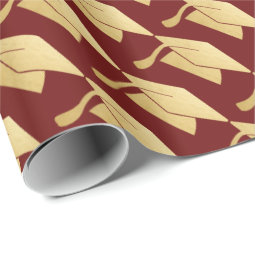Maroon Faux Gold Foil Graduation Hat Pattern Wrapping Paper | Zazzle