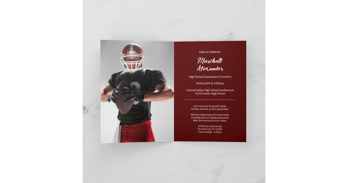 Maroon Geometric Graduation Photo Invitation | Zazzle