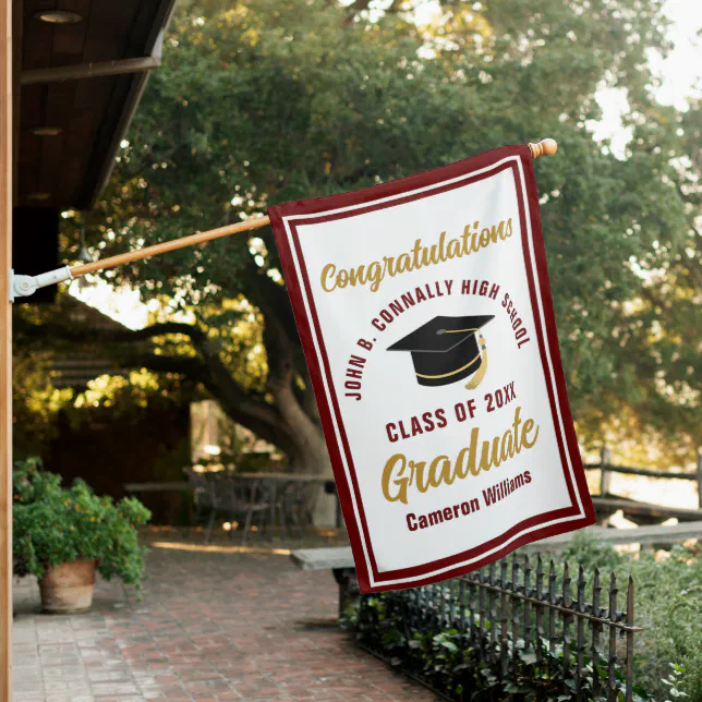 Maroon Gold Congratulations Graduate Customized House Flag | Zazzle