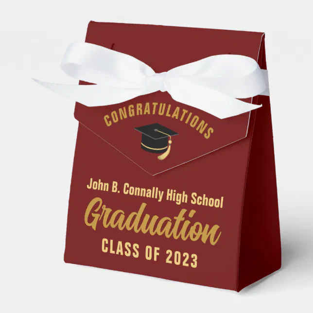 Maroon Gold Custom 2023 School Graduation Party Favor Box | Zazzle