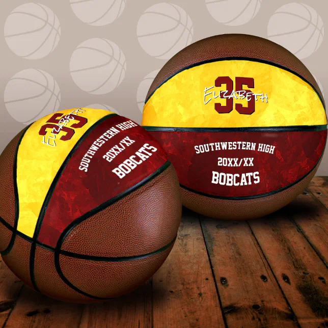 maroon gold girls' team spirit commemorative basketball | Zazzle