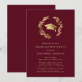 Maroon Gold Grad Cap Wreath Chic Graduation Party Invitation | Zazzle