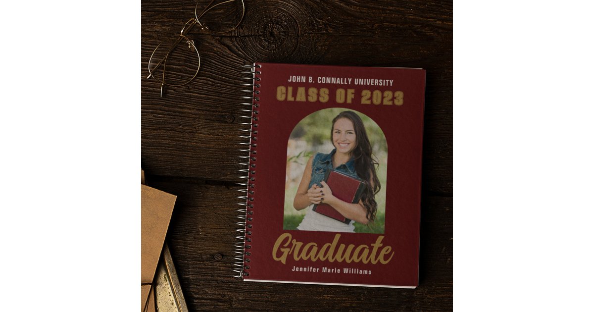 Maroon Gold Graduate Photo Arch Graduation Notebook | Zazzle