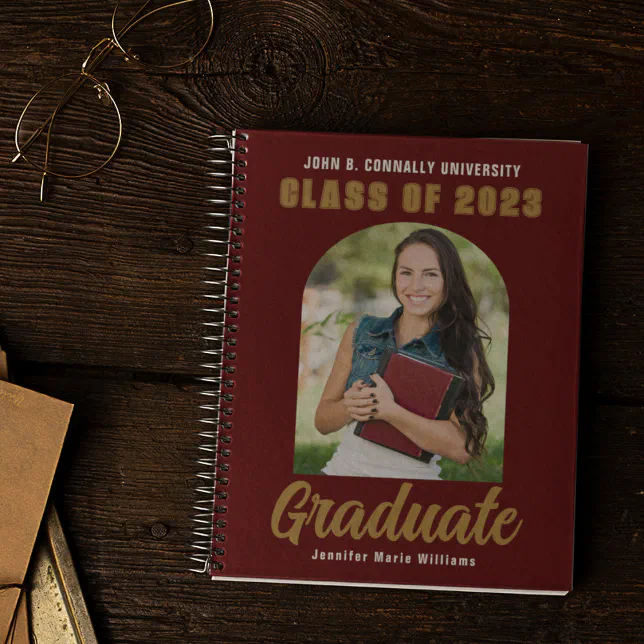 Maroon Gold Graduate Photo Arch Graduation Notebook | Zazzle