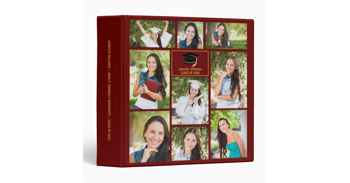 Maroon Gold Graduate Photo Collage Graduation 3 Ring Binder | Zazzle