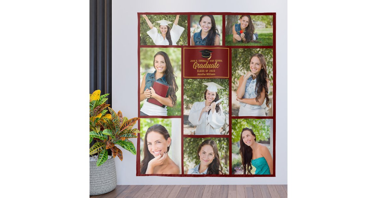 Maroon Gold Graduate Photo Collage Graduation Tapestry | Zazzle