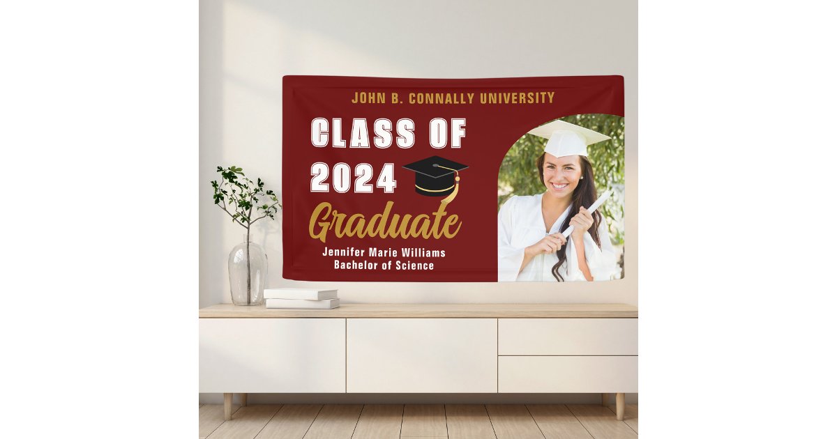 Maroon Gold Graduate Photo Graduation Party Banner | Zazzle