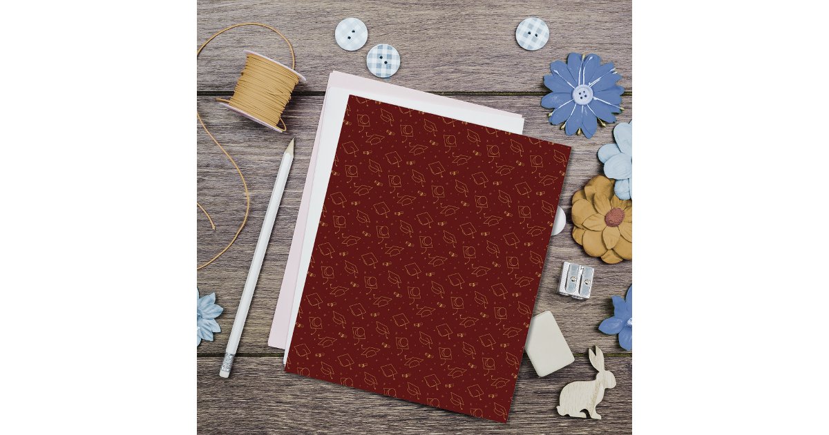 Maroon & Gold Graduation Cap Toss Scrapbook Paper | Zazzle