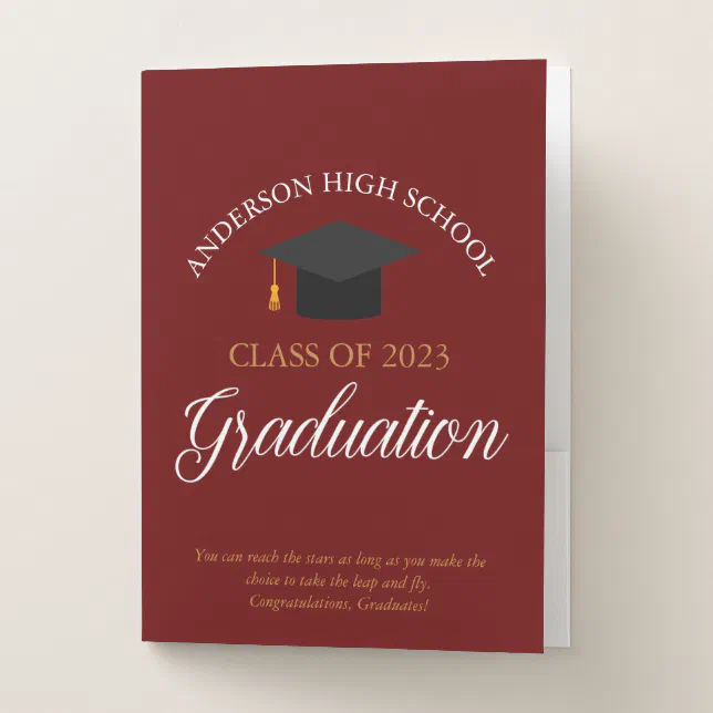 Maroon Gold Graduation Class of 2025 Ceremony Pocket Folder | Zazzle