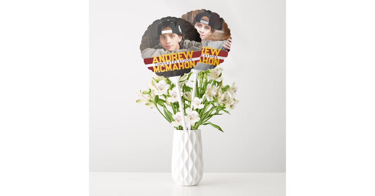Maroon & Gold Graduation Double Photo Centerpiece Balloon | Zazzle