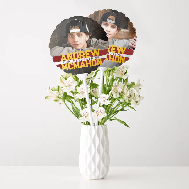 Maroon & Gold Graduation Double Photo Centerpiece Balloon | Zazzle
