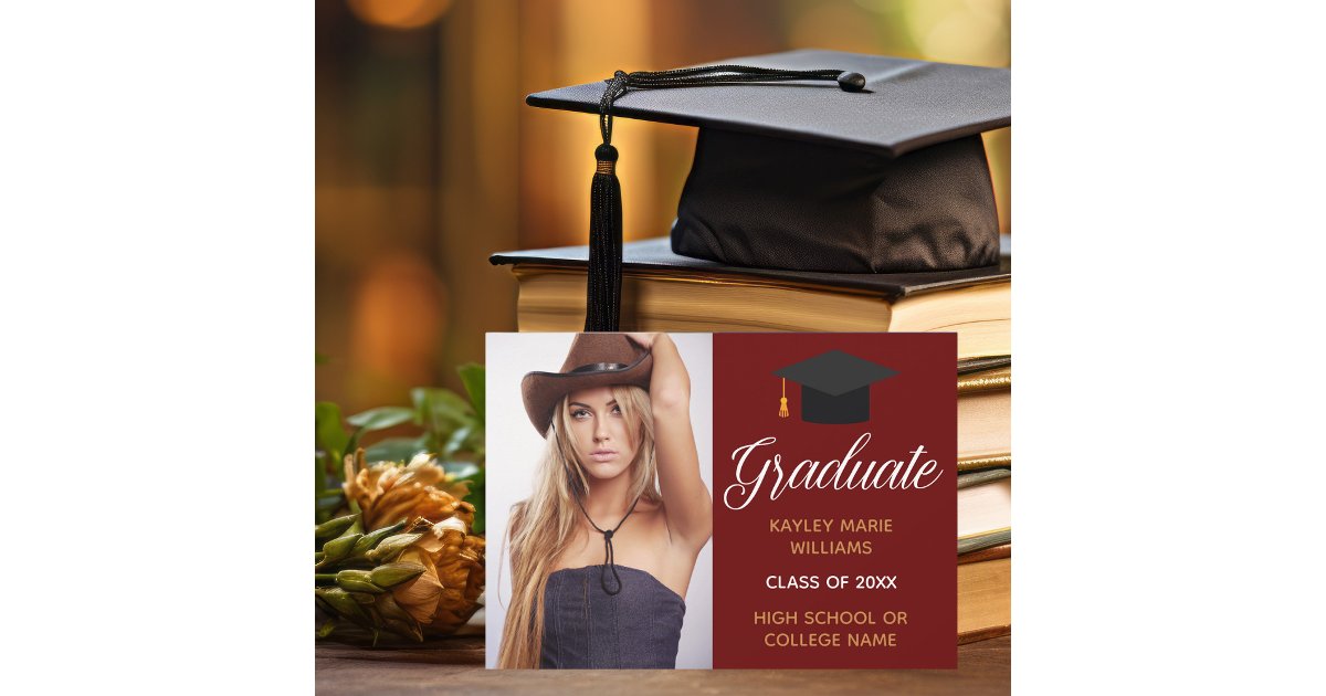 Maroon Gold Graduation Photo 2025 Graduate Announcement | Zazzle