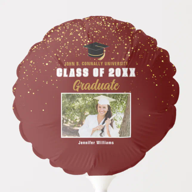 Maroon Gold Graduation Photo Class of 2025 Party Balloon | Zazzle