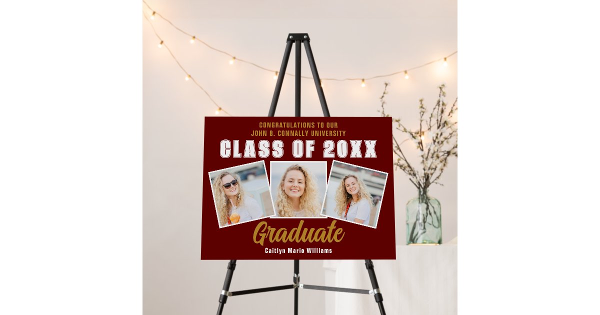 Maroon Gold Graduation Photo Collage Party Foam Board | Zazzle
