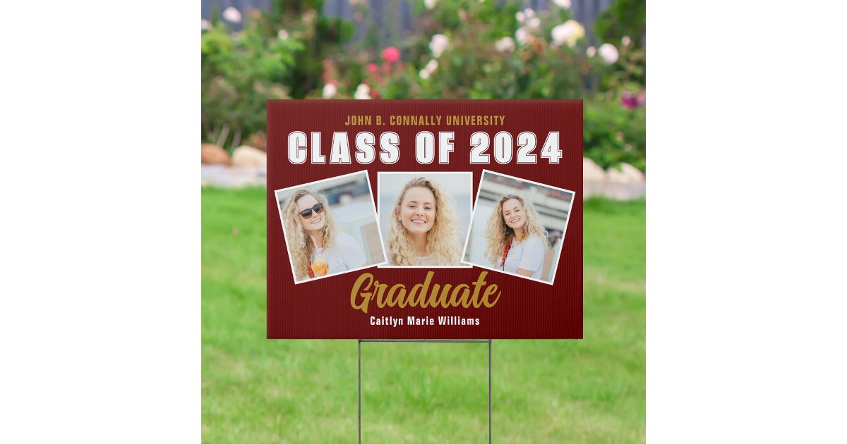 Maroon Gold Graduation Photo Collage Yard Sign | Zazzle