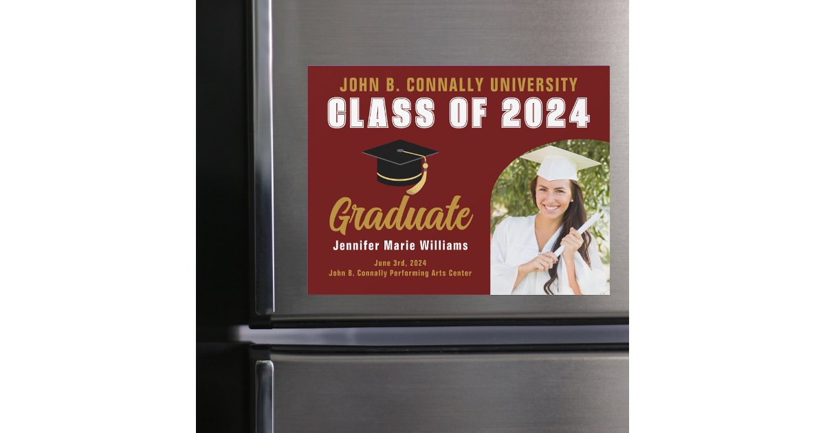 Maroon Gold Graduation Photo Magnetic Card | Zazzle