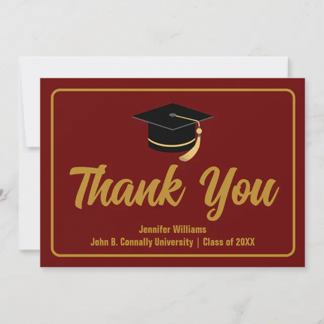 Maroon Gold Graduation Typography Custom Graduate Thank You Card | Zazzle