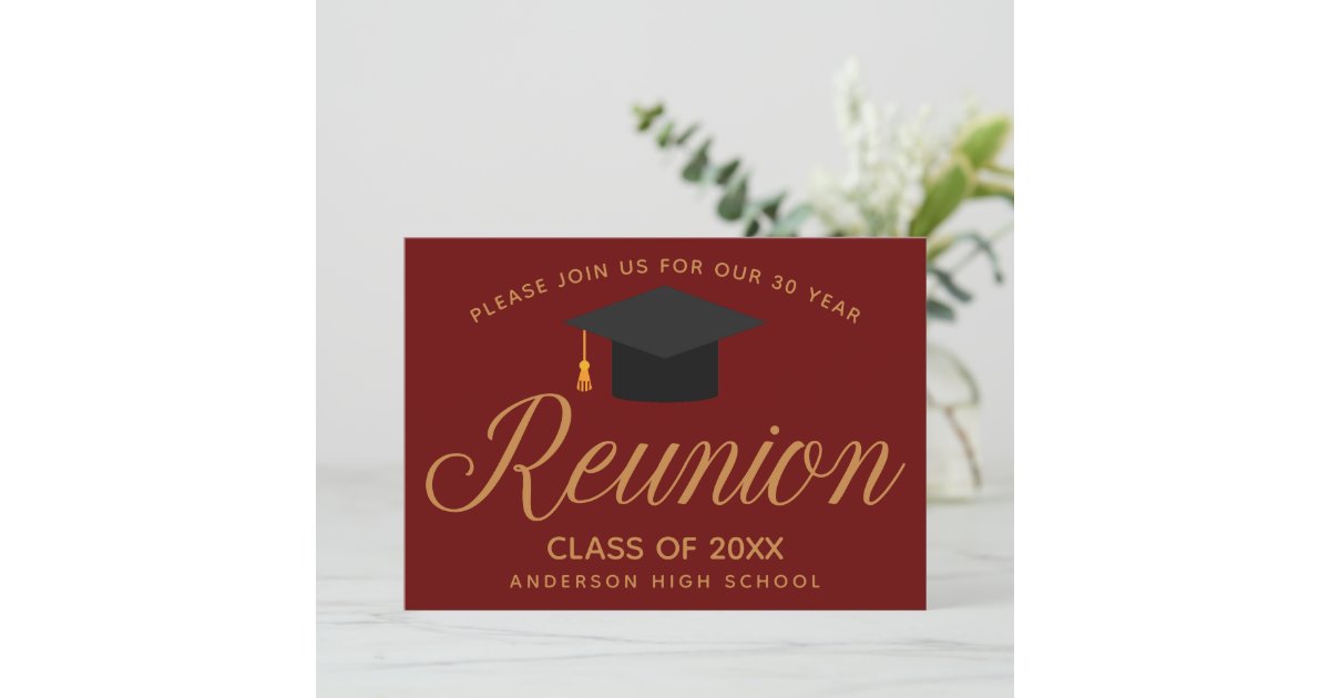 Maroon Gold High School Reunion Custom Party Invitation | Zazzle