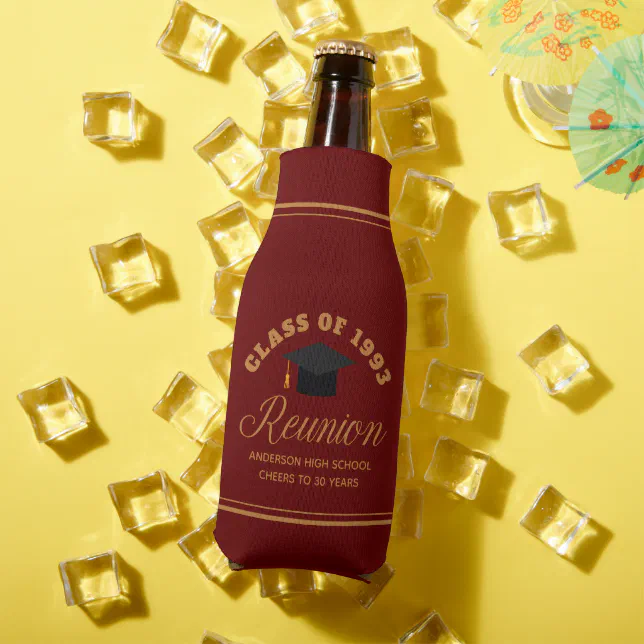 Maroon Gold High School Reunion Personalized Party Bottle Cooler | Zazzle