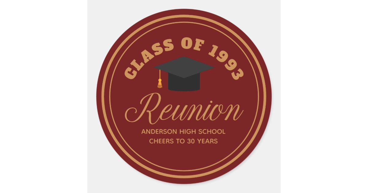 Maroon Gold High School Reunion Personalized Party Classic Round ...