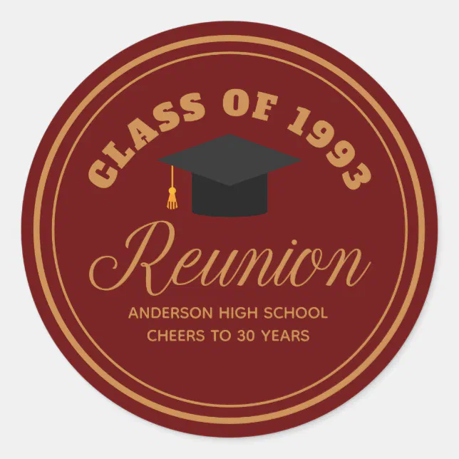 Maroon Gold High School Reunion Personalized Party Classic Round ...