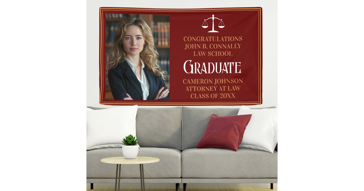 Maroon Gold Law School Photo Graduation Party Banner | Zazzle