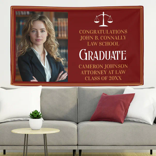 Maroon Gold Law School Photo Graduation Party Banner | Zazzle