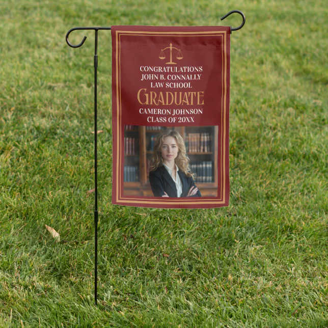 Maroon Gold Law School Photo Graduation Party Garden Flag | Zazzle
