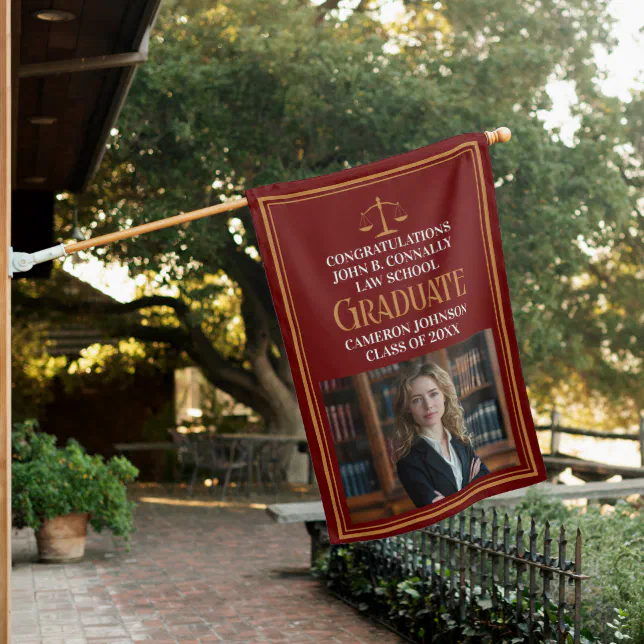 Maroon Gold Law School Photo Graduation Party House Flag | Zazzle