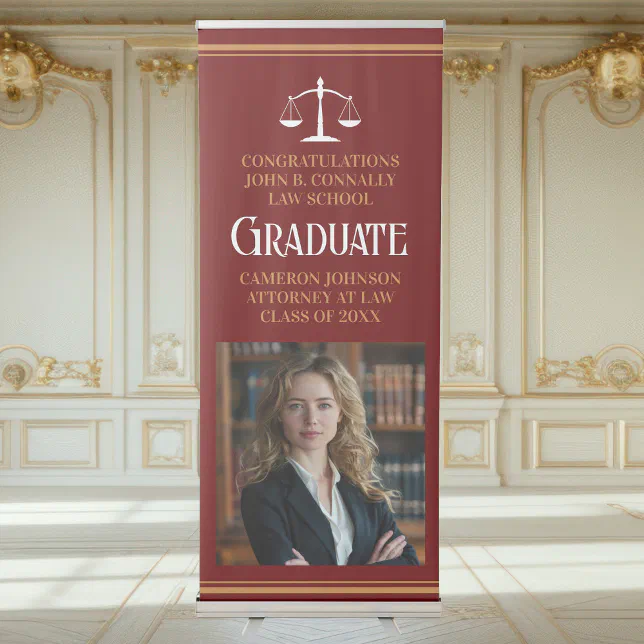 Maroon Gold Law School Photo Graduation Party Retractable Banner | Zazzle