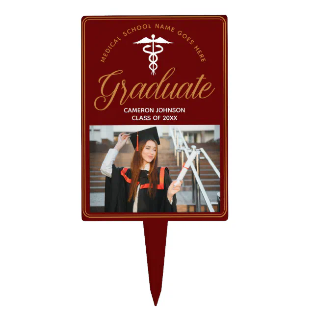 Maroon Gold Medical School Photo Graduation Cake Topper | Zazzle
