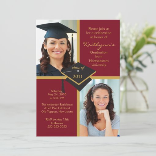 Maroon & Gold Photo Graduation Invitation | Zazzle