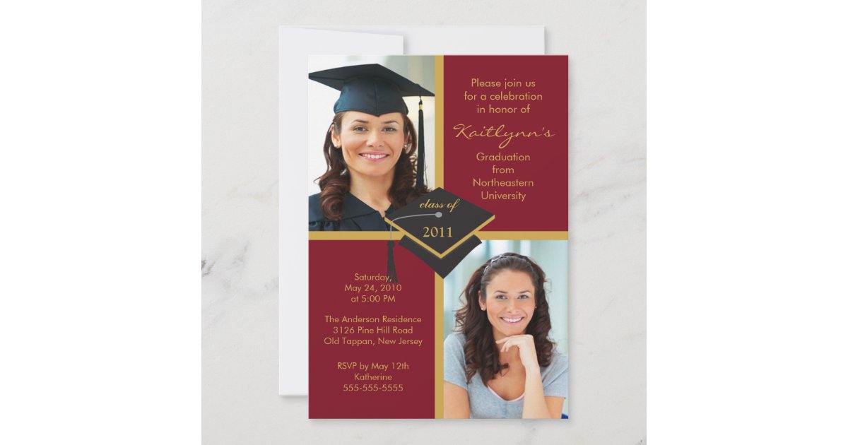 Maroon & Gold Photo Graduation Invitation | Zazzle