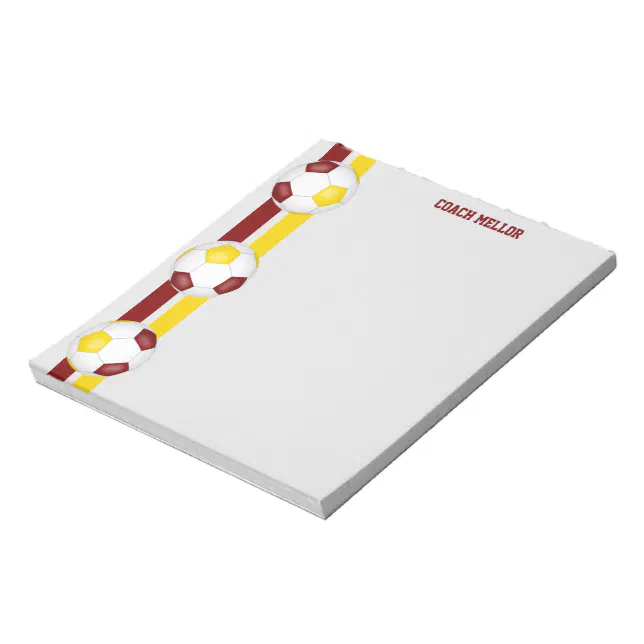 maroon gold team colors soccer coach custom notepad | Zazzle
