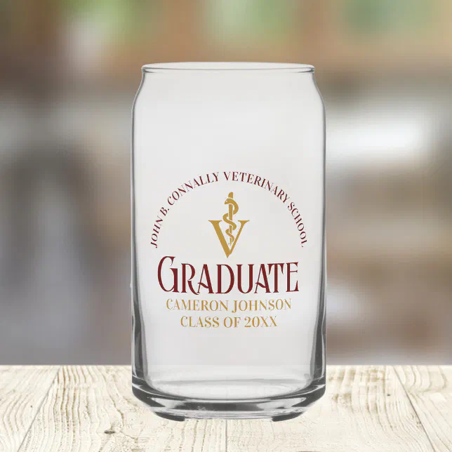 Maroon Gold Veterinary School Graduation Custom Can Glass | Zazzle
