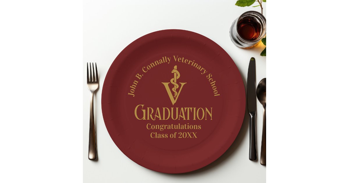 Maroon Gold Veterinary School Graduation Party Paper Plates | Zazzle