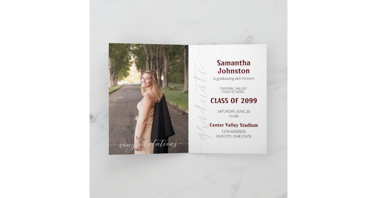 Maroon Graduate Script Modern Photo Invitation | Zazzle
