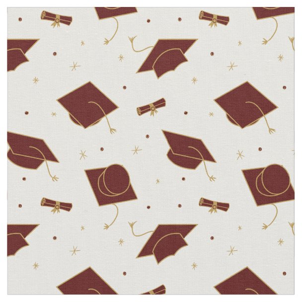 Maroon Background Graduation Cap Toss Fabric | Zazzle
