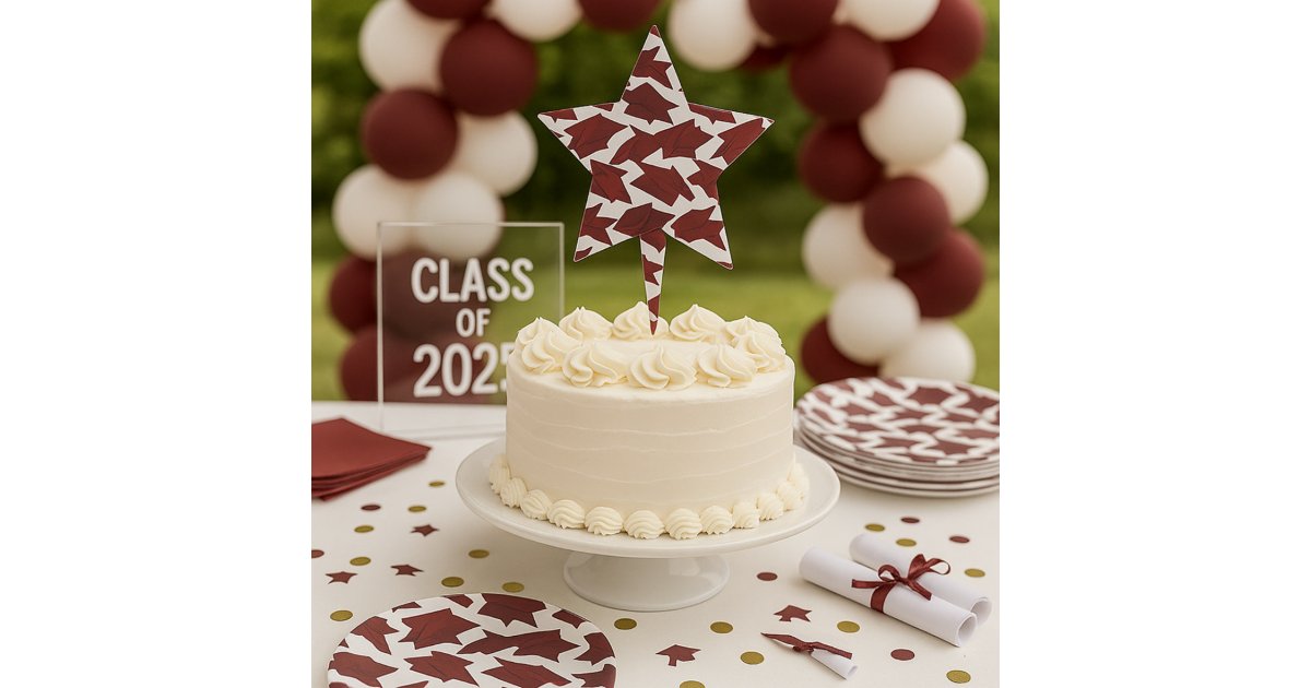 Maroon Graduation Caps Cake Topper | Zazzle