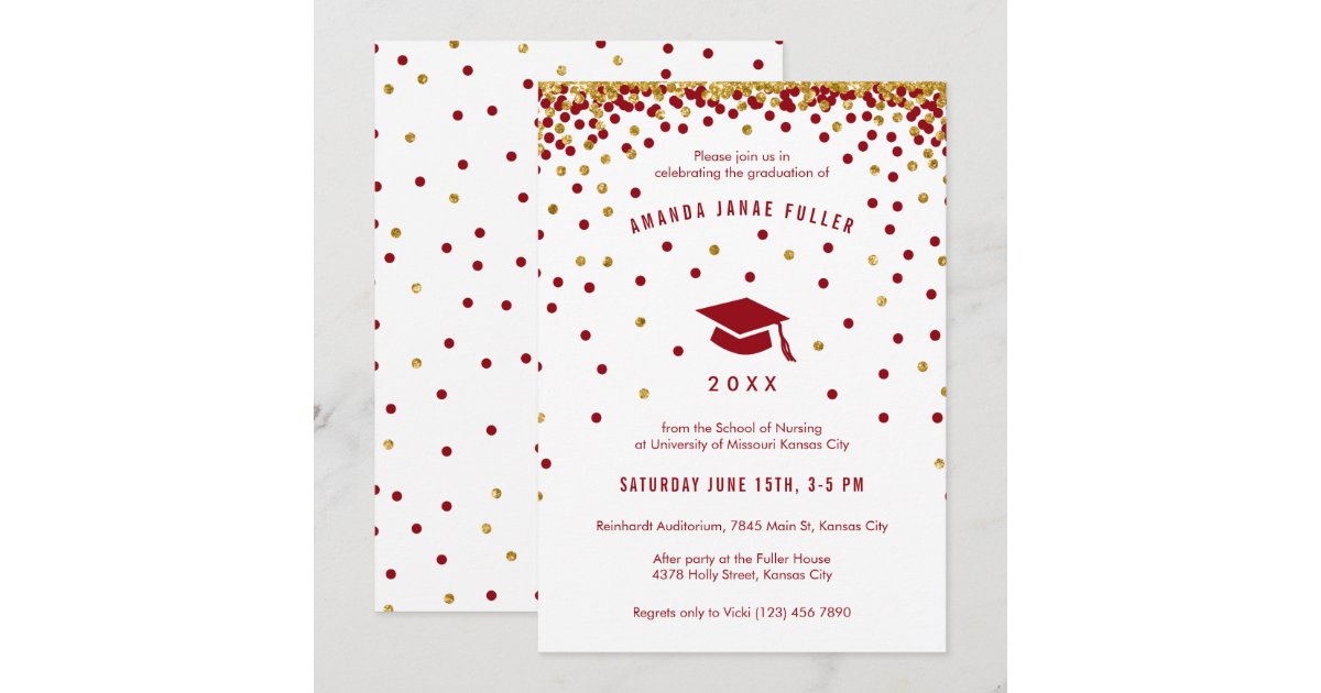 Maroon Graduation Invitation | Faux Gold Glitter | Zazzle